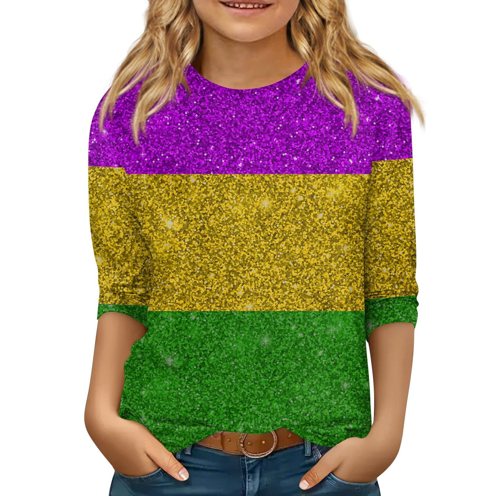 CCRFTGI Mardi Gras Girls Tops 12-14 3/4 Sleeve Shirt Size 10-12 Yellow ...