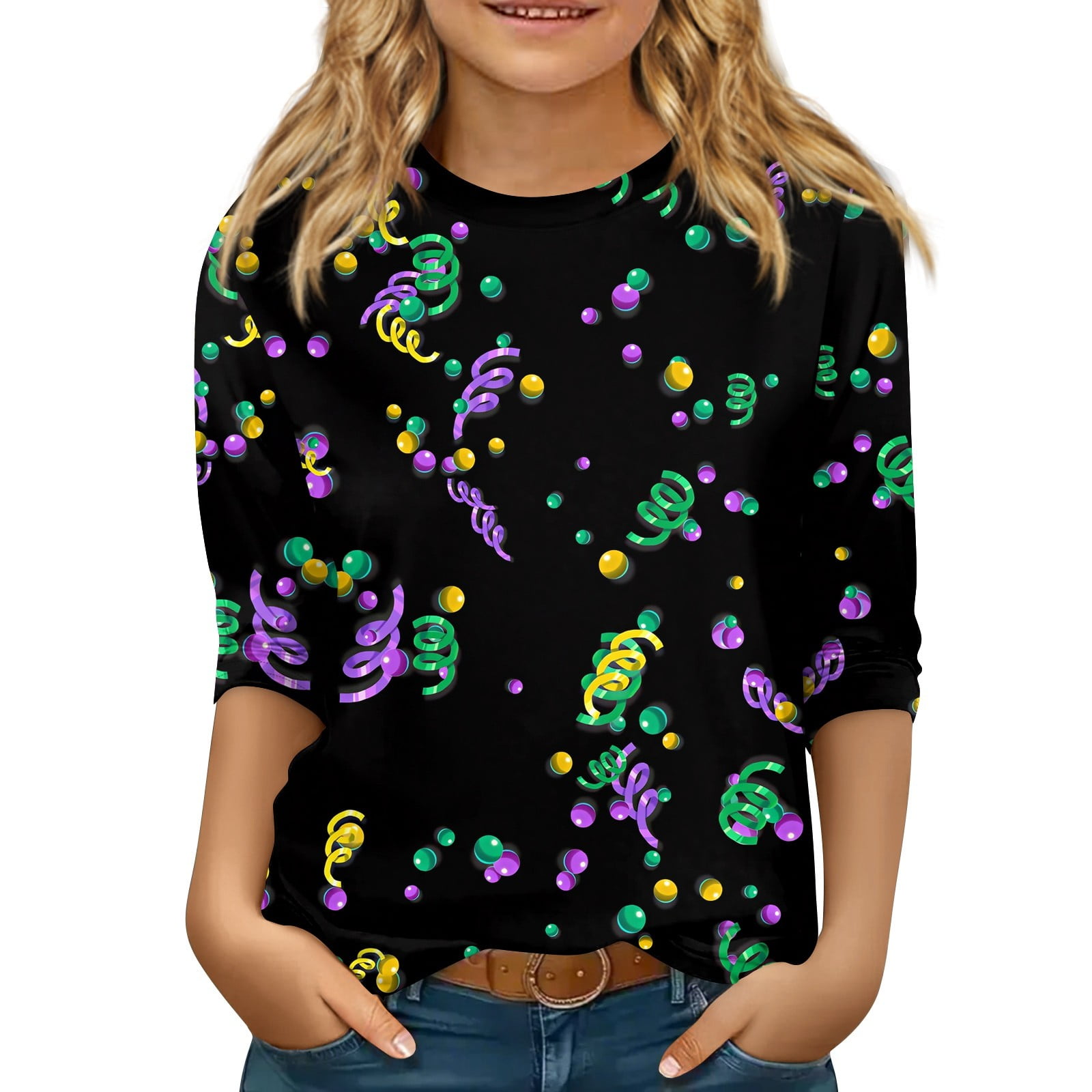 CCRFTGI Mardi Gras Girls Tops 12-14 3/4 Sleeve Shirts Holiday Carnival ...