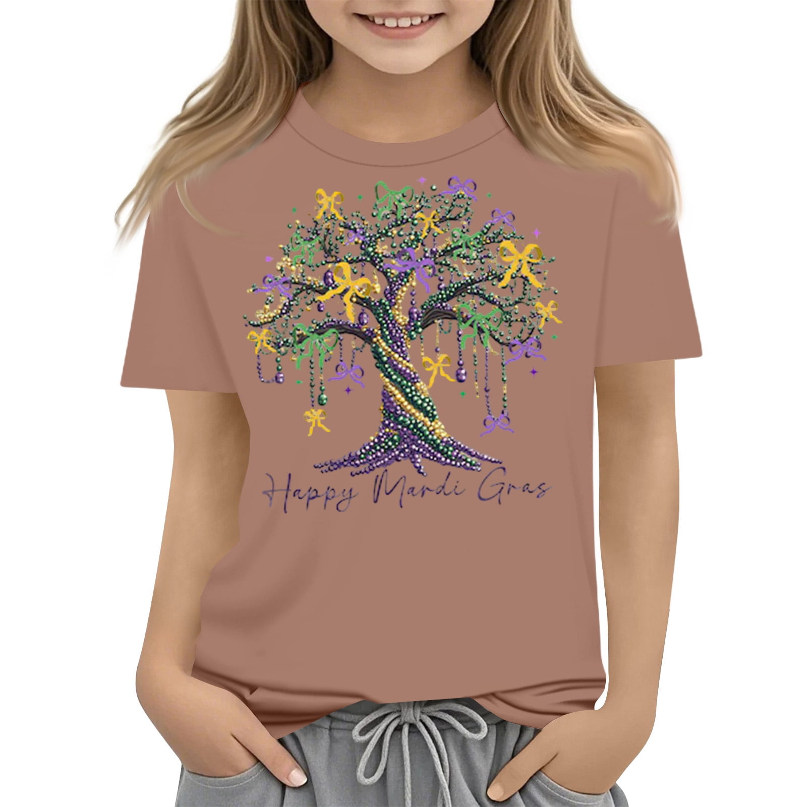 CCRFTGI Mardi Gras Shirt for Children Girls Size 10-12 Cute Bead Tree T ...