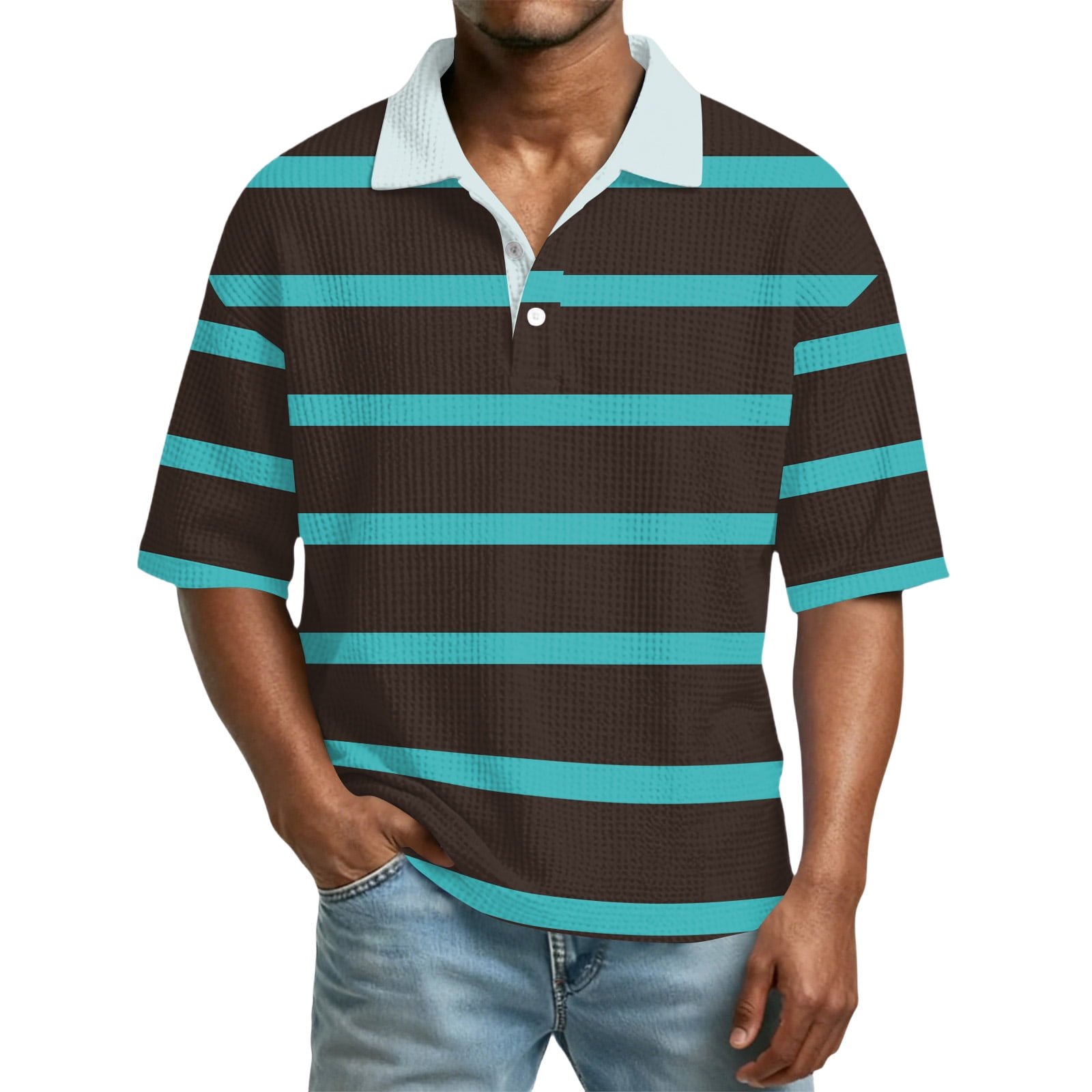 CCRFTGI Men's Polo Shirts Waffle Casual Short Sleeve Shirt Golf Lapel ...