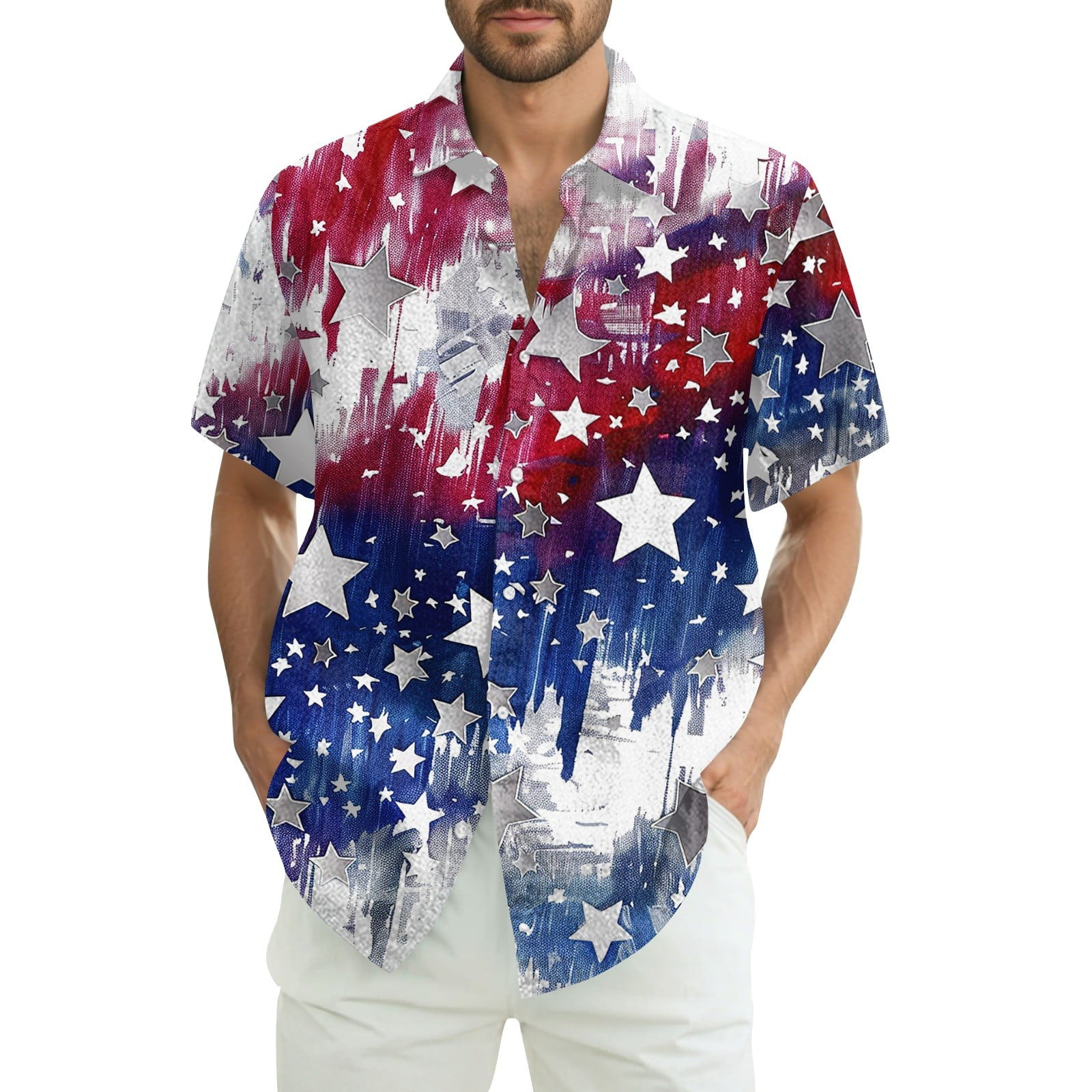 CCRFTGI Mens Button Down Short Sleeve Shirt Independence Day Red White ...