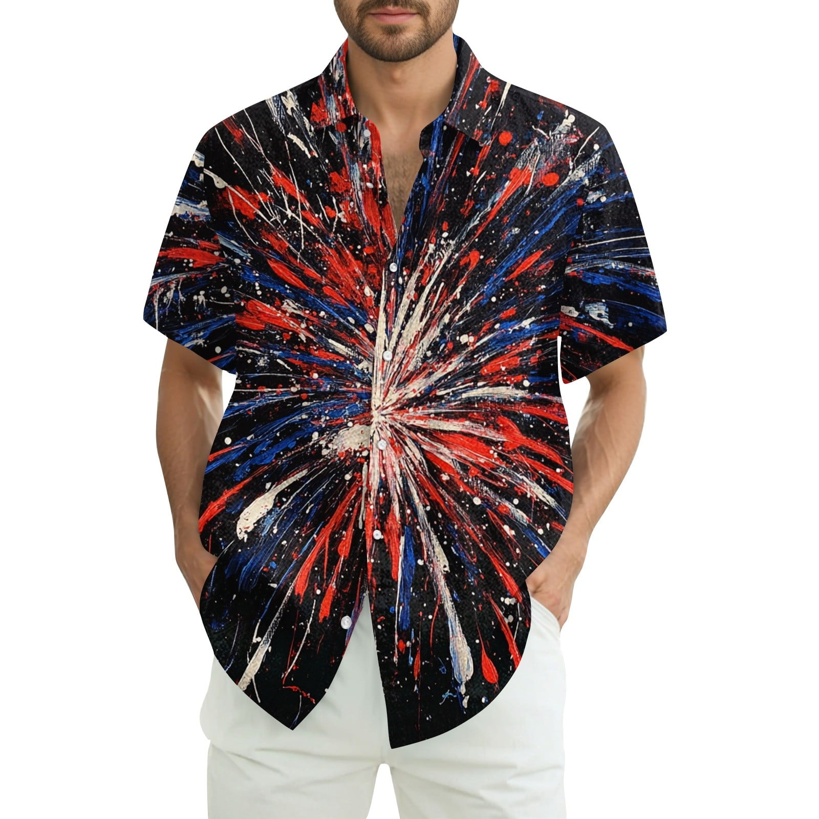 CCRFTGI Mens Button Down Short Sleeve Shirt Independence Day Red White ...
