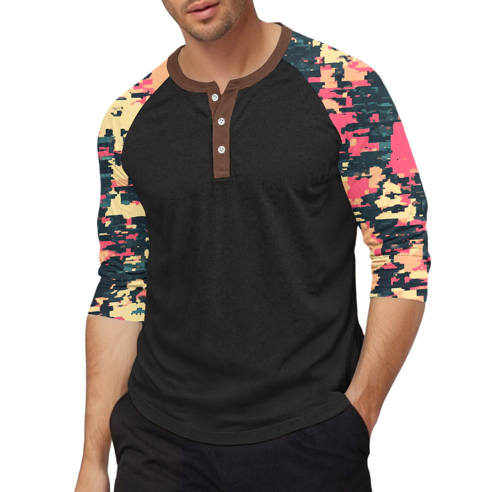 CCRFTGI Mens Henley Shirts Raglan 3/4 Sleeve Baseball Jerseys Athletic Camo Tee Tops Regular Fit ...