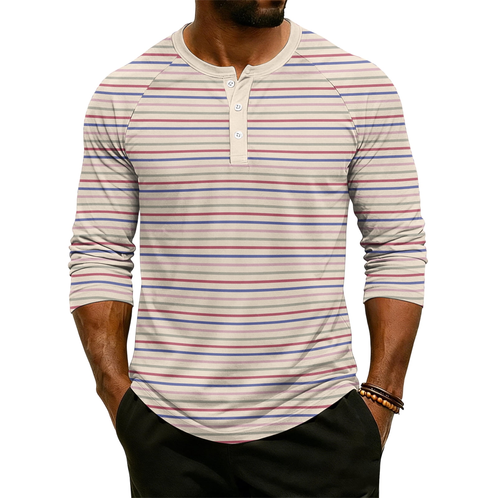 CCRFTGI Mens Shirts Henley 3/4 Sleeve Raglan Big and Tall Striped T ...