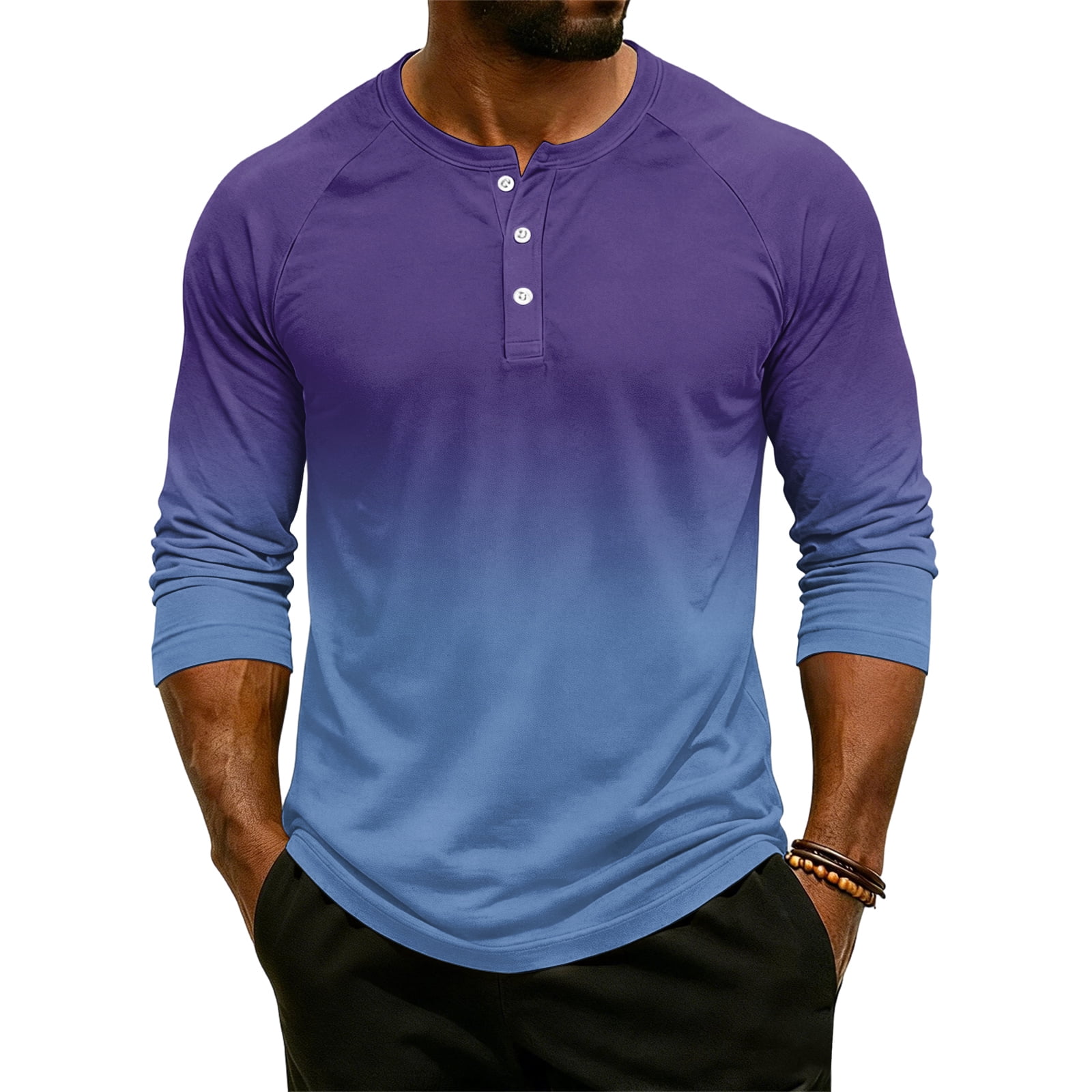 CCRFTGI Mens Shirts Henley 3/4 Sleeve Raglan Casual Fashion Gradient ...