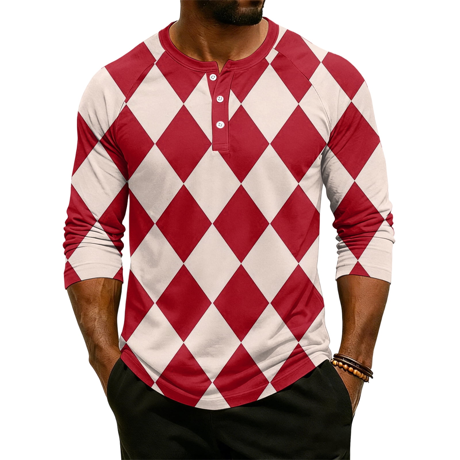 CCRFTGI Mens Shirts Henley Raglan 3/4 Sleeve Big and Tall Plaid Color ...