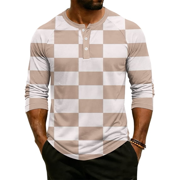 CCRFTGI Mens Shirts Henley Raglan 3/4 Sleeve Casual Fashion Plaid Color ...