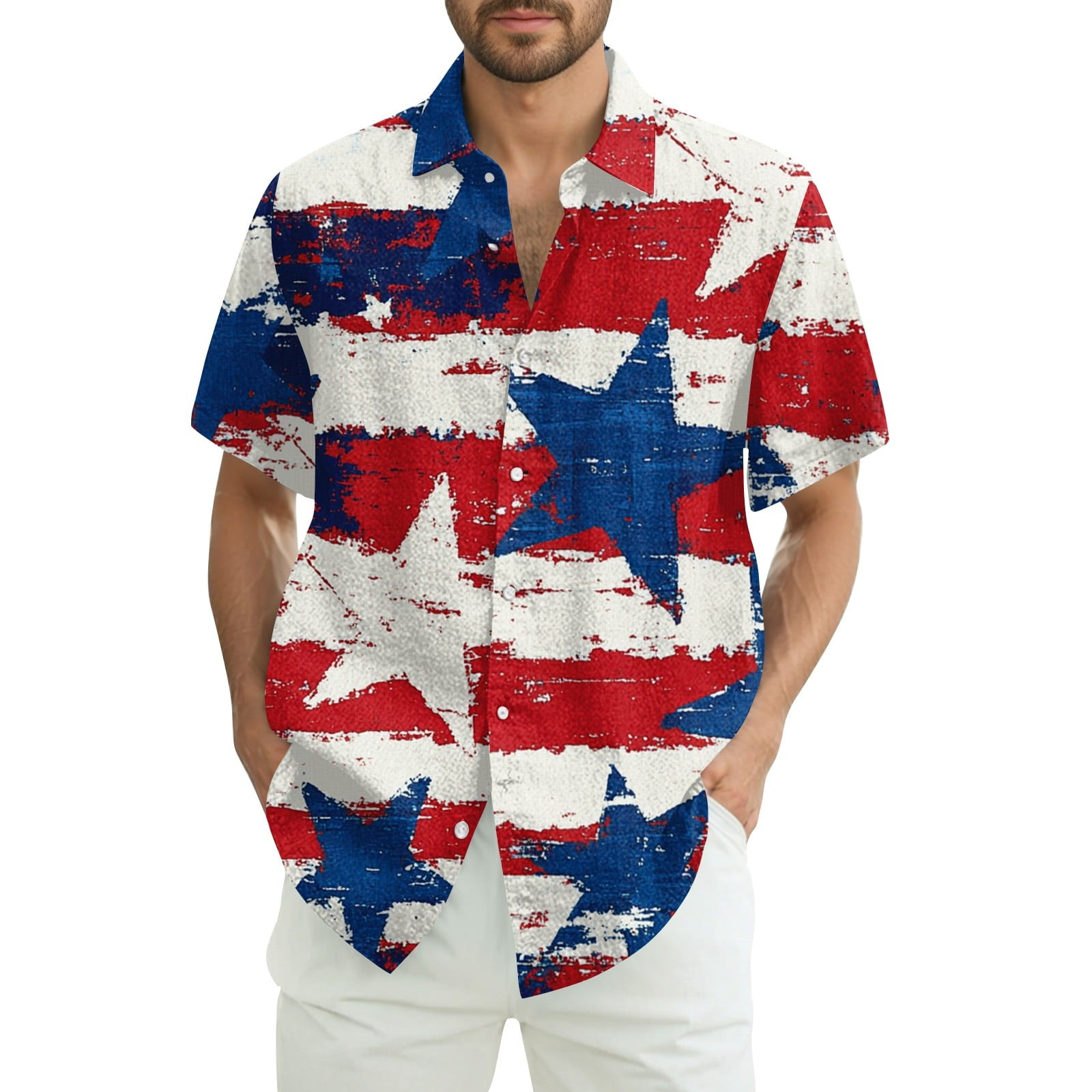 CCRFTGI Mens Short Sleeve Button Down Shirts Independence Day Red White ...
