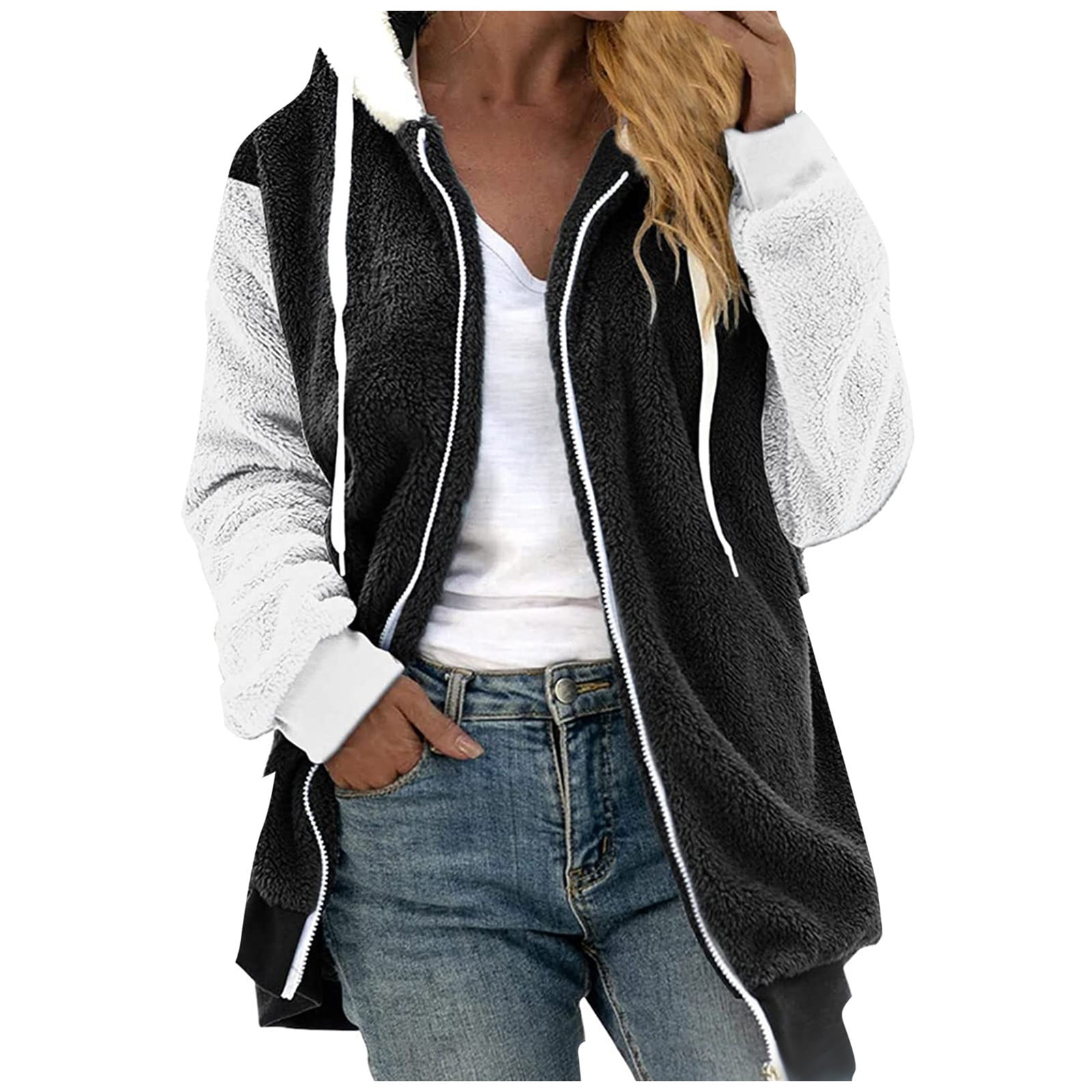 CCRFTGI Oversized Fleece Coats for Women 4x-5x Winter Hooded Jacket ...