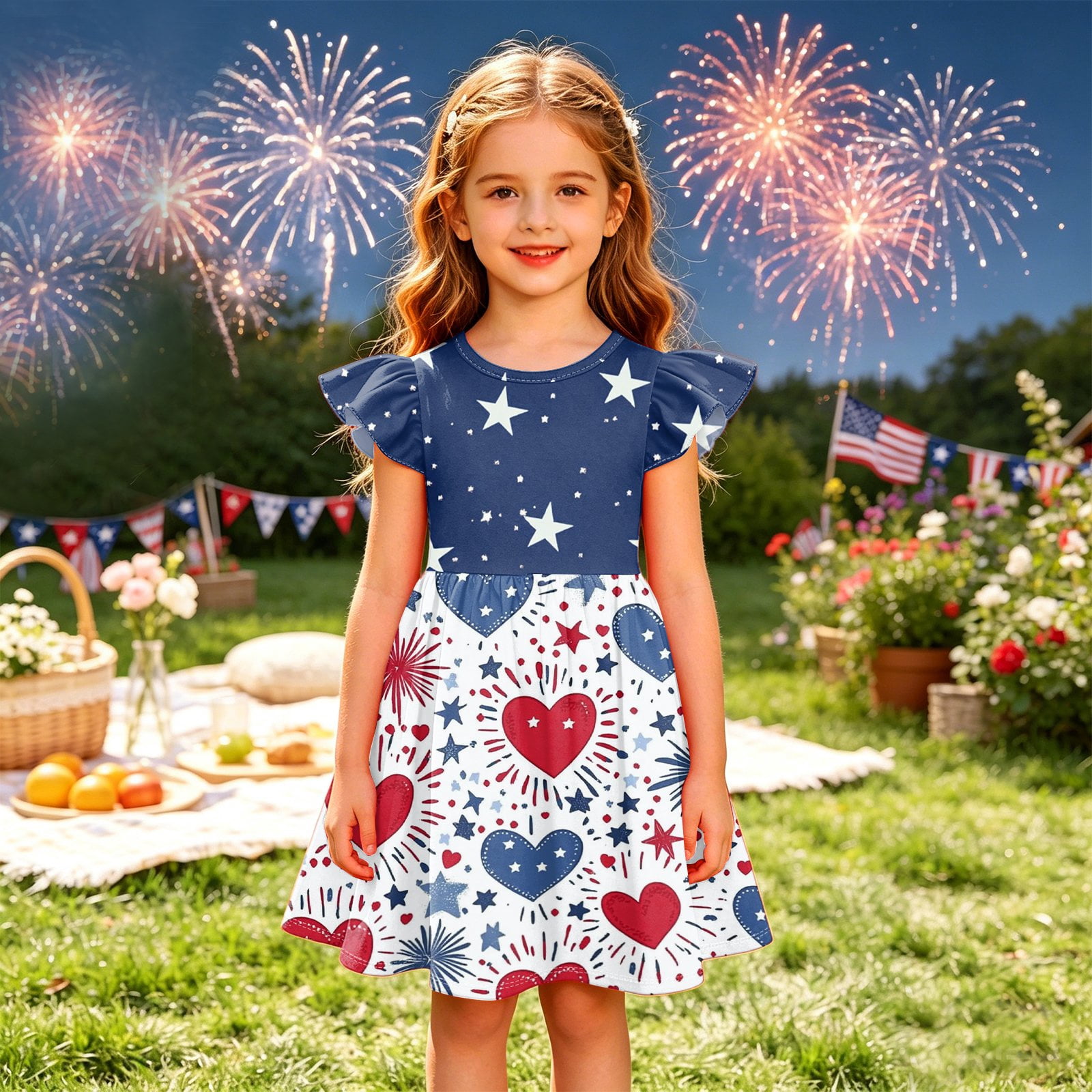 CCRFTGI Patriotic Girls Dresses Size 10-12 Flutter Sleeve 4th of July ...