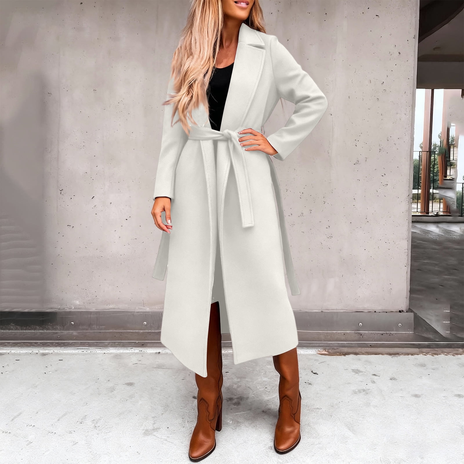 CCRFTGI Pea Coats for Women Casual Belted Woolen Blend Trench Mid Long ...