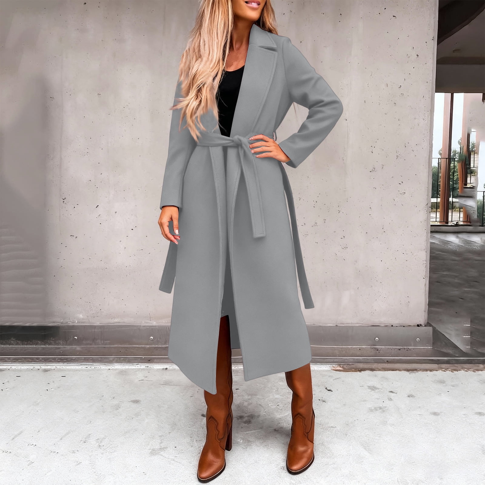 CCRFTGI Pea Coats for Women Dressy Casual Belted Wool Trench Mid Long ...