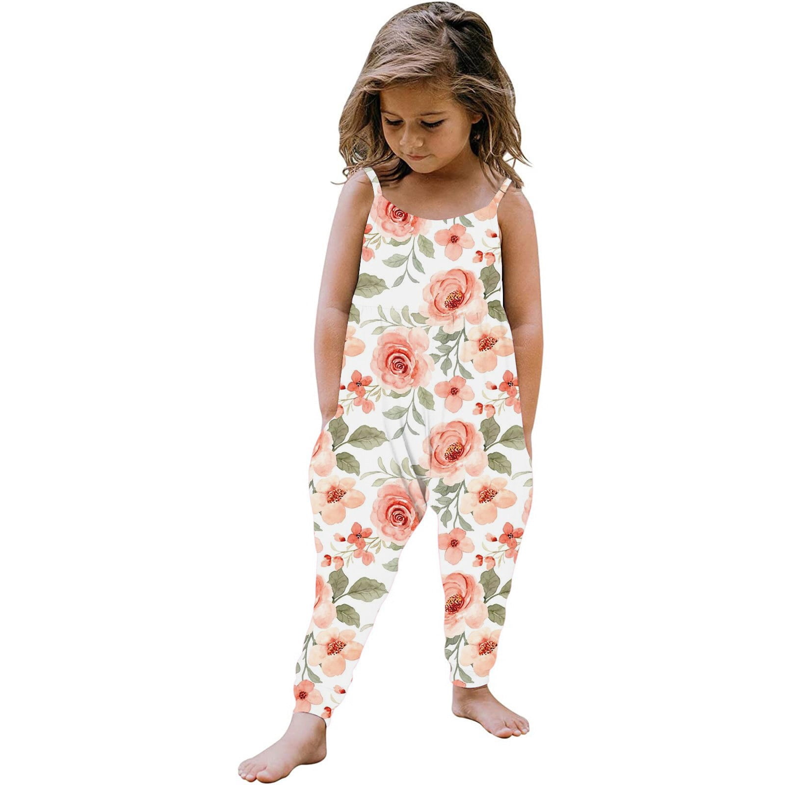 CCRFTGI Pink Rompers for Girls Spaghetti Strap Sleeveless Girls ...