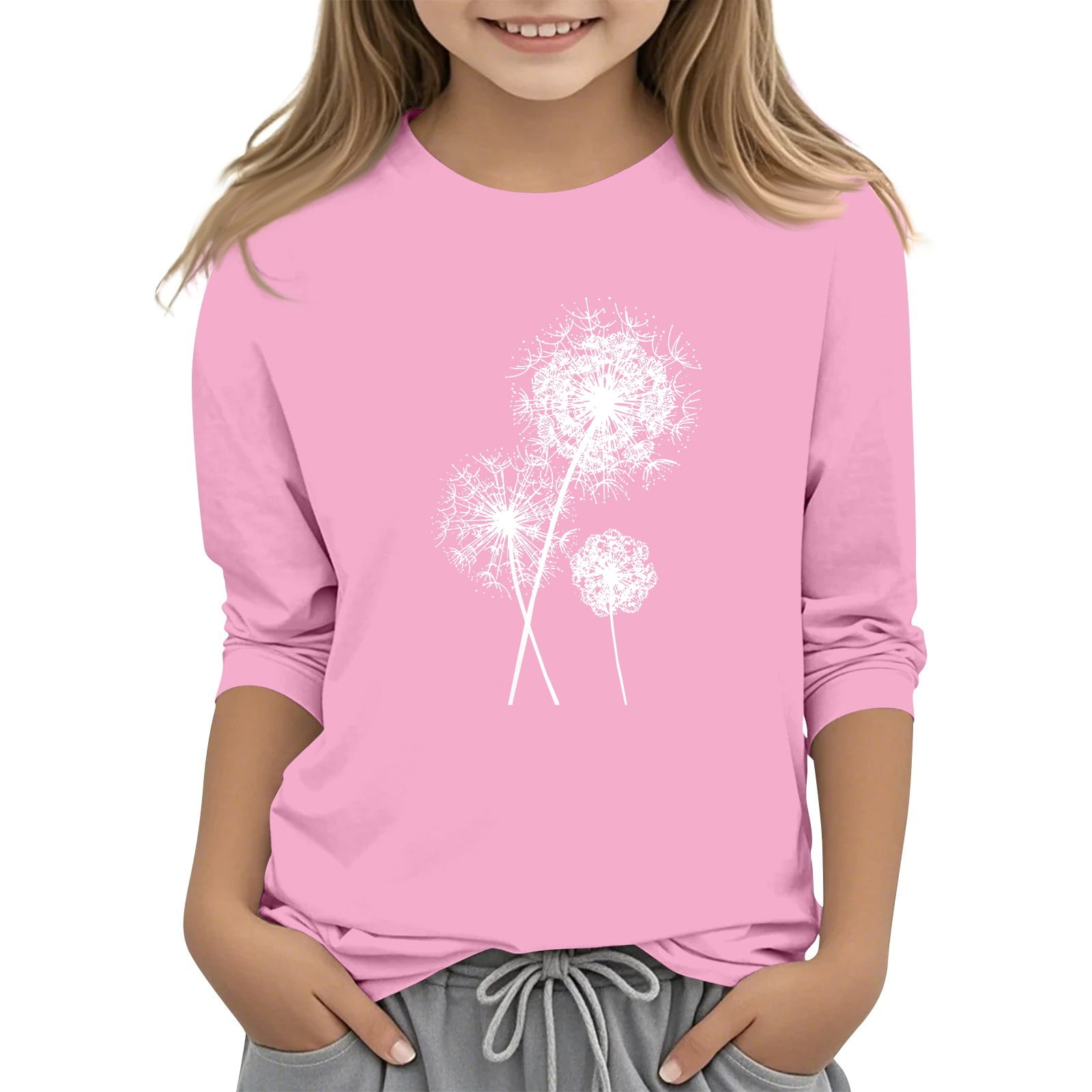 CCRFTGI Pink Tops for Teen Girls 2025 Summer 3/4 Sleeve Crewneck Shirts ...