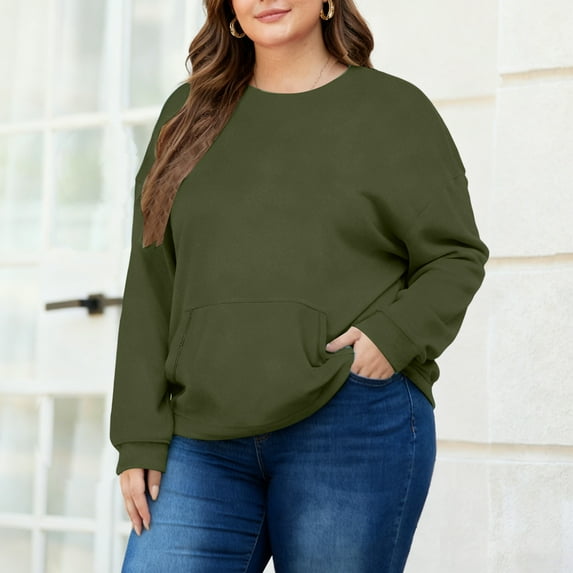 CCRFTGI Plus Size Sweatshirt for Women Casual Soft Plain Solid Color ...