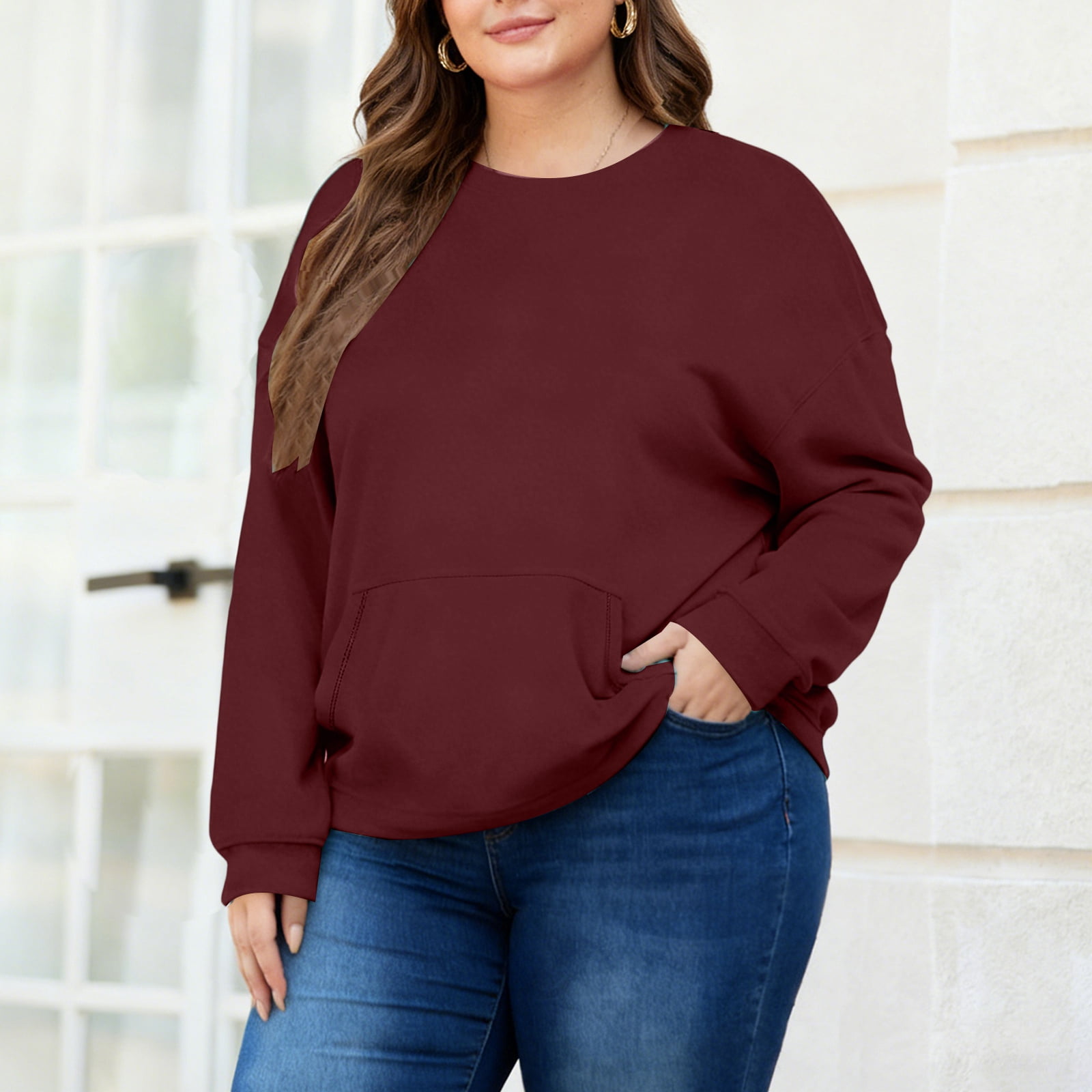 CCRFTGI Plus Size Sweatshirt for Women Casual Plain Solid Color ...