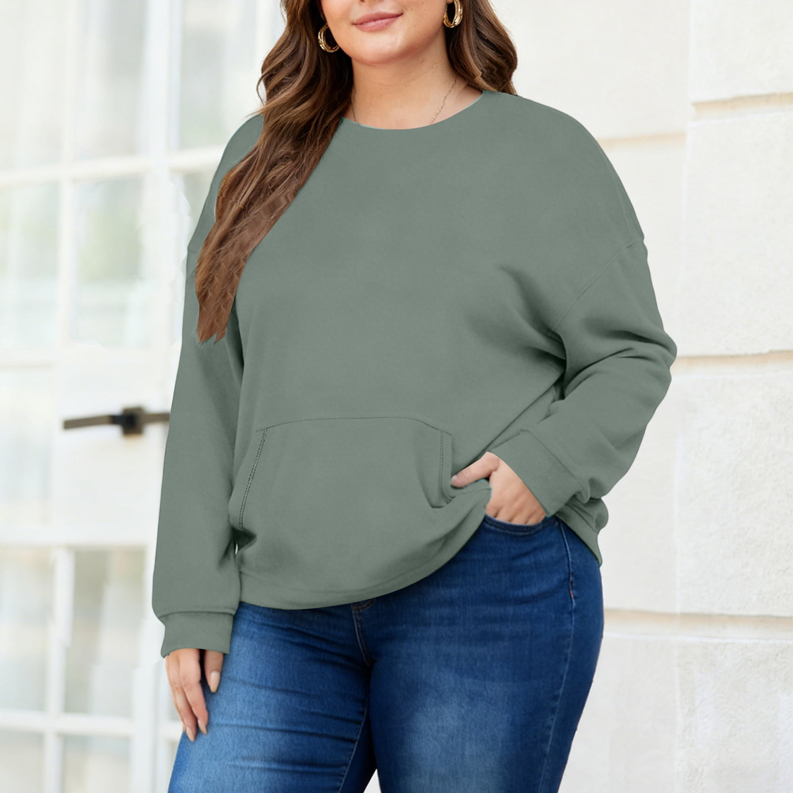 CCRFTGI Plus Size Sweatshirt for Women Casual Plain Solid Color Tops ...