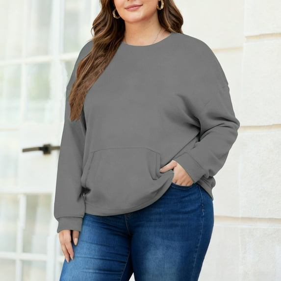 CCRFTGI Plus Size Sweatshirt for Women Casual Soft Plain Solid Color ...