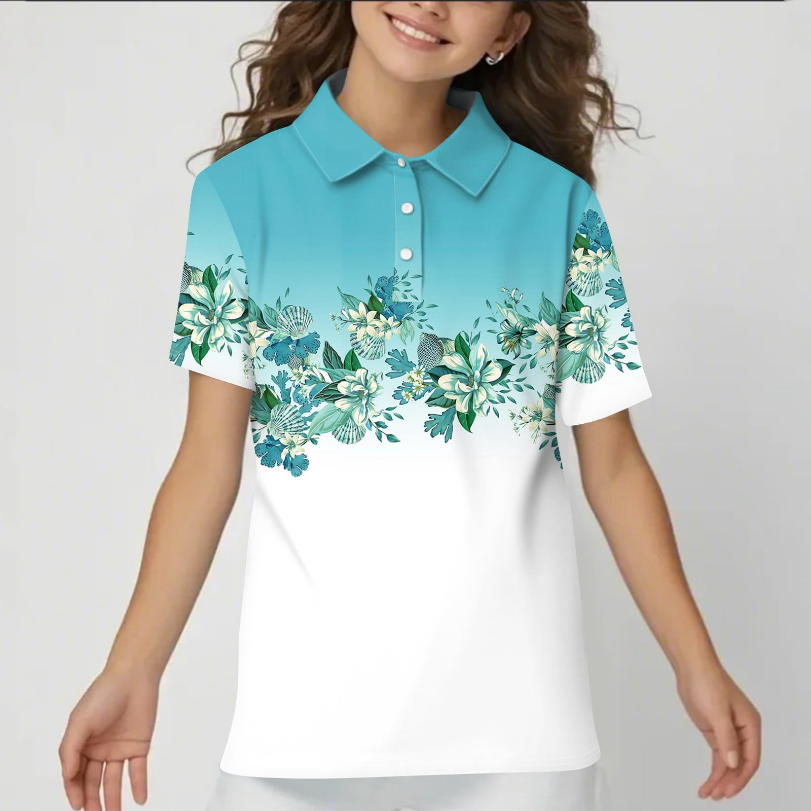 CCRFTGI Polo Shirts for Child Girls 7-8 School Uniform Floral Print ...