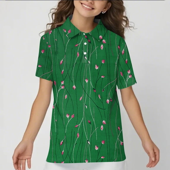 CCRFTGI Polo Shirts for Kids Girls 10-12 School Uniform Floral Print ...