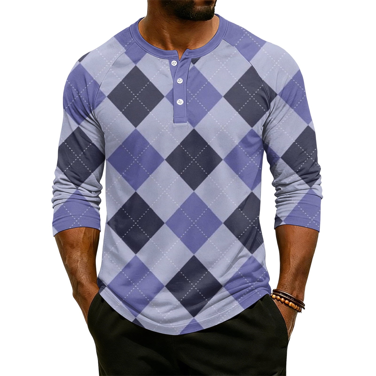 CCRFTGI Polo Shirts for Men Henley 3/4 Sleeve Raglan Big and Tall Plaid ...