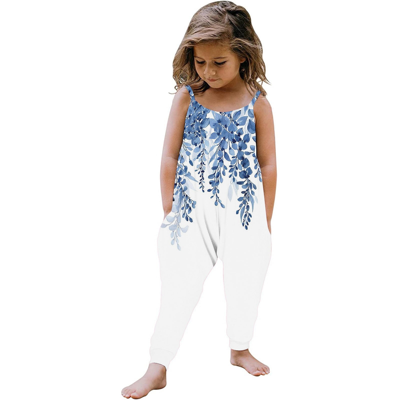 CCRFTGI Royal Blue Rompers for Girls Spaghetti Strap Sleeveless Kids ...