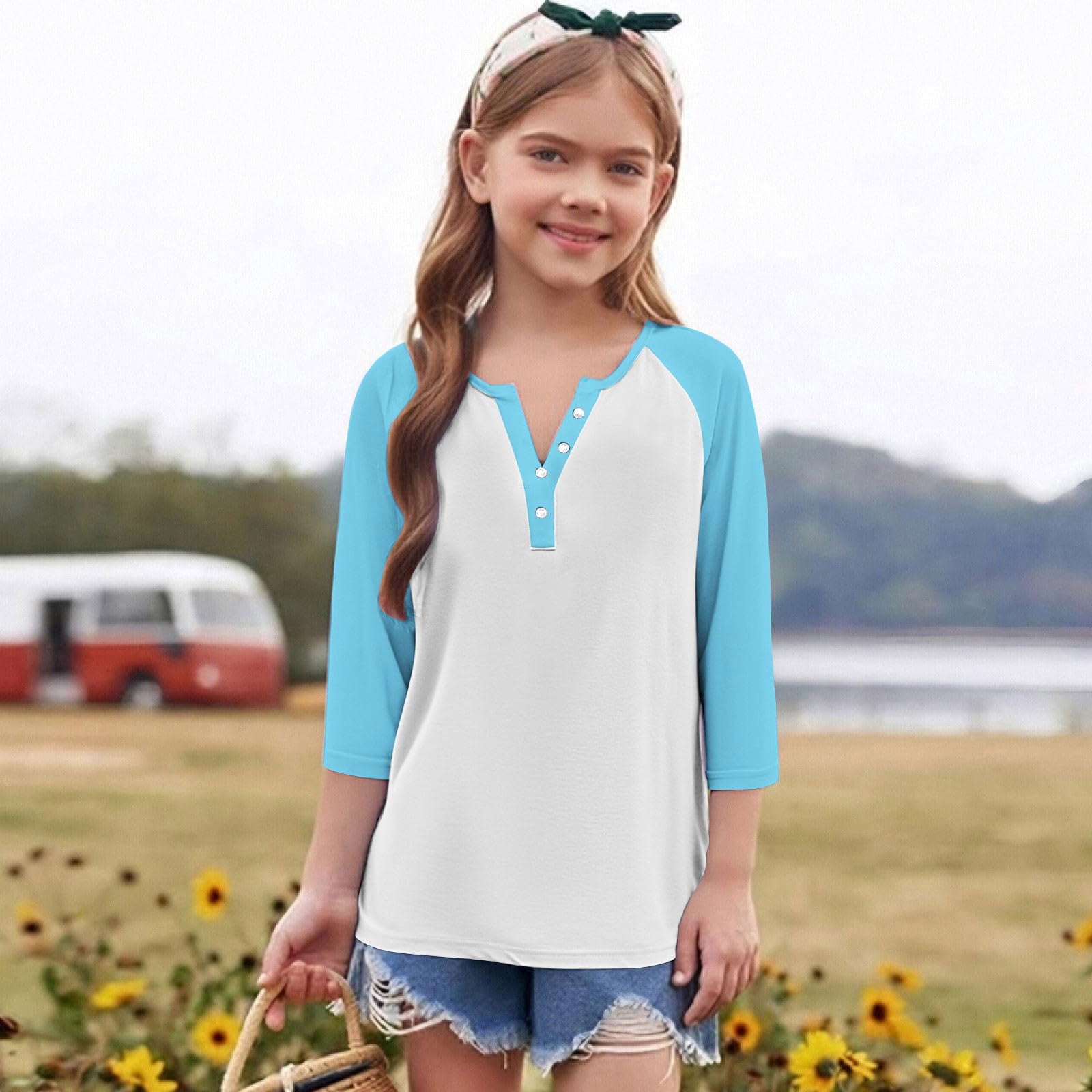 CCRFTGI Shirts for Child Girls Size 6-7 3/4 Length Sleeve Funny Color ...