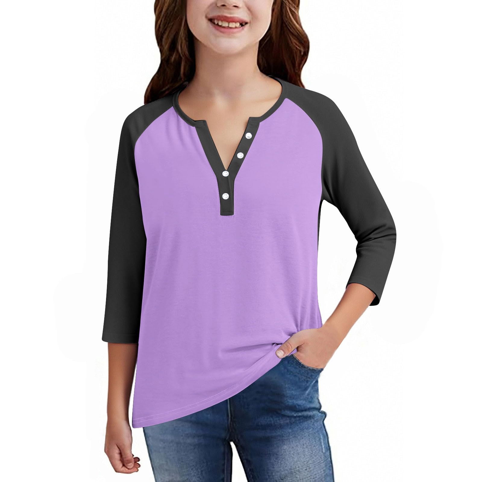 CCRFTGI Shirts for Kids Girls Size 6-7 3/4 Length Sleeve Cute Patchwork ...