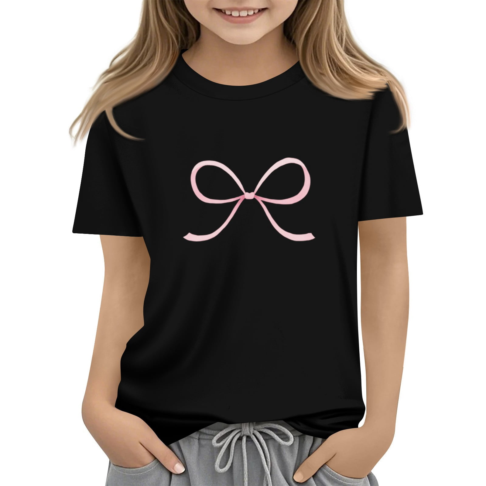 CCRFTGI Shirts for Teens Girl Trendy Short Sleeve Bow Print Tunic Tops ...