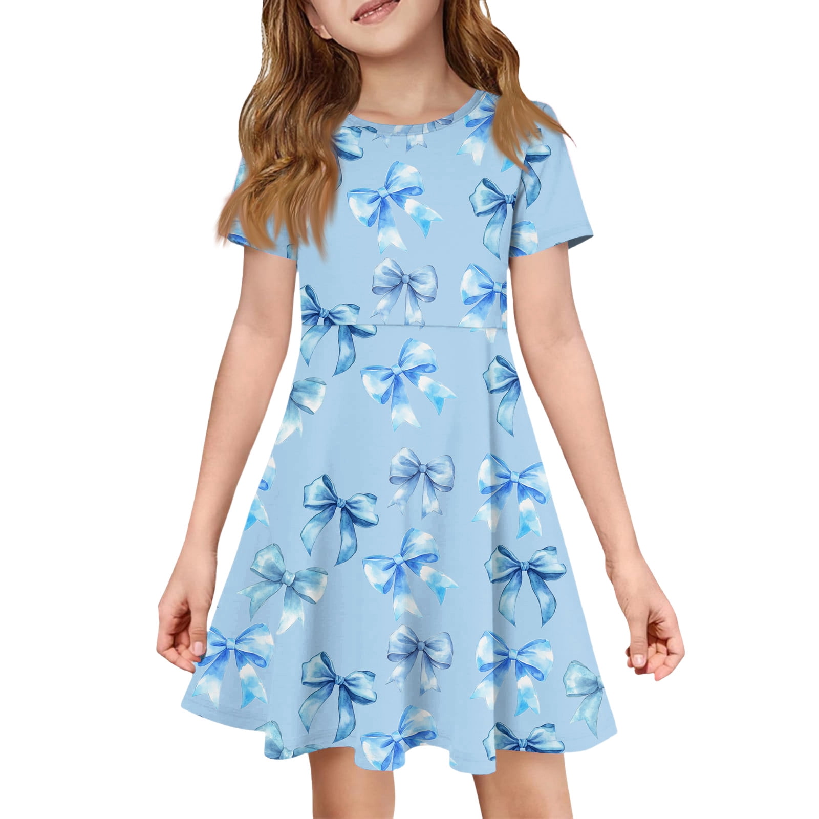 CCRFTGI Short Sleeve Dresses for Kids Girls Size 7 Basic Summer A Line ...