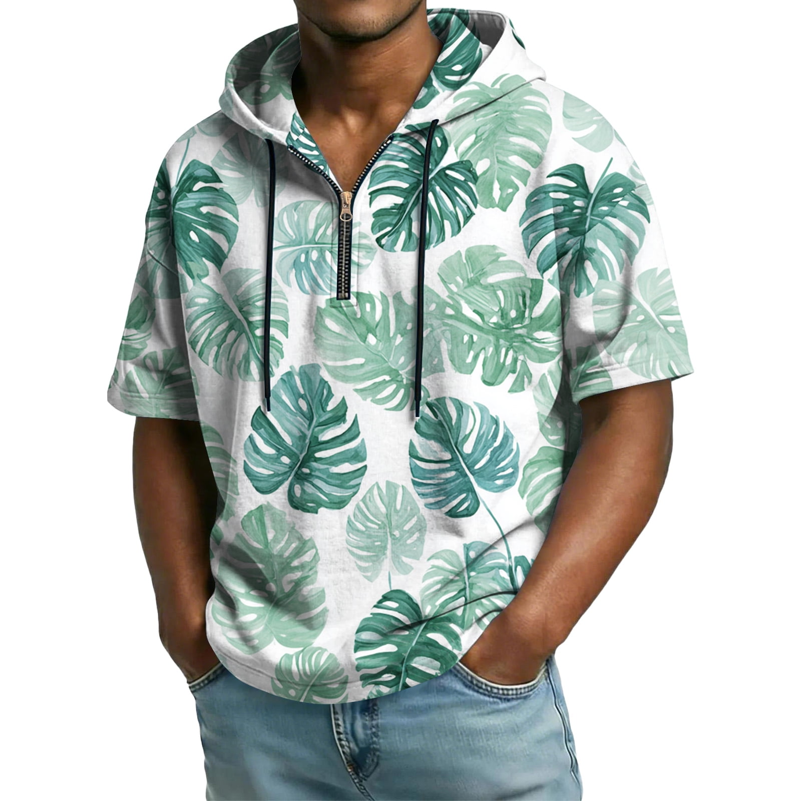 Ccrftgi Short Sleeve Hoodies For Men Big And Tall Hawaiian Hooded T