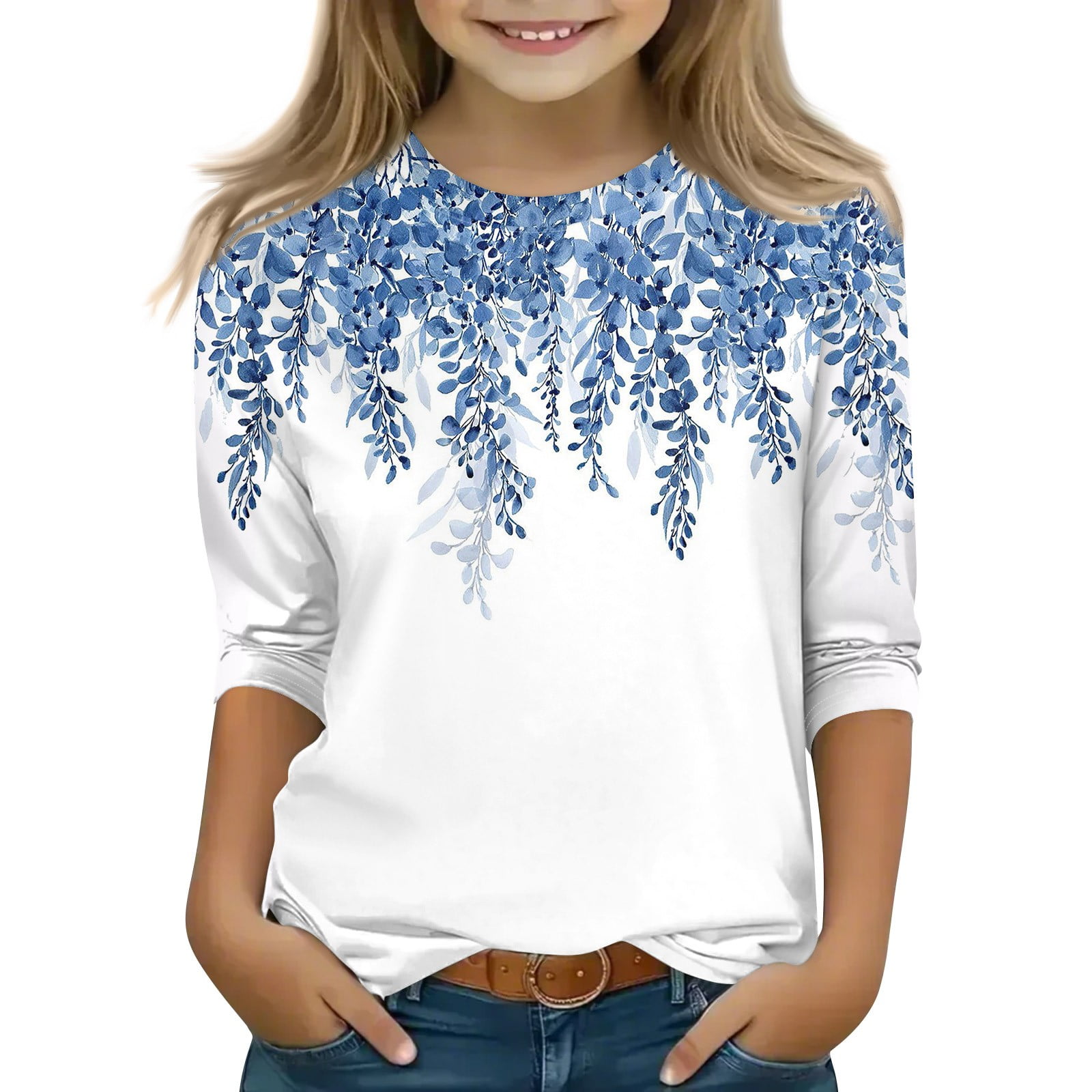 CCRFTGI Size 12 Girls Clothes Leaf Printed 3/4 Sleeve Tween Girls Shirt ...