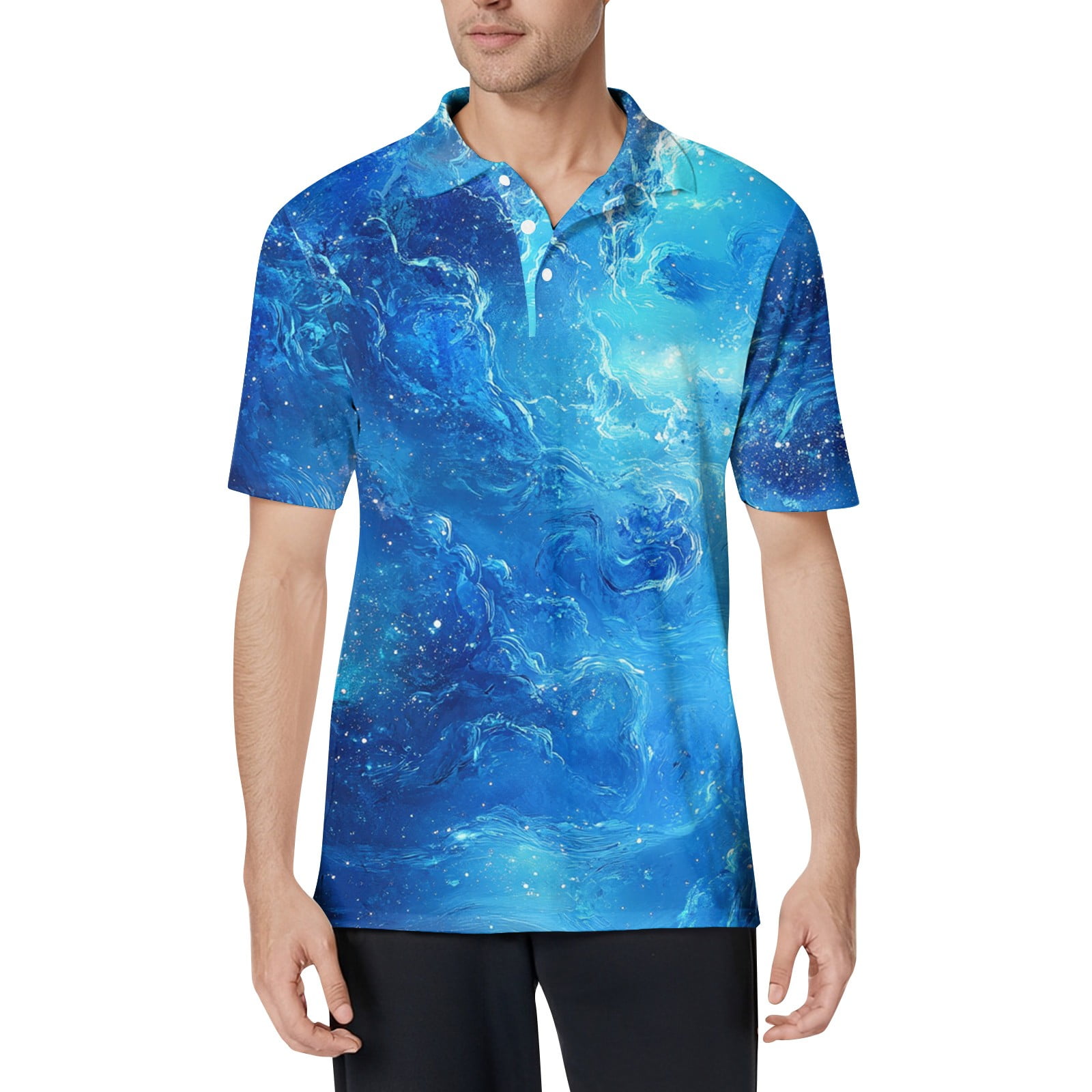 CCRFTGI Sky Blue Button Up Shirt Men Golf Short Sleeve Polo Shirts ...