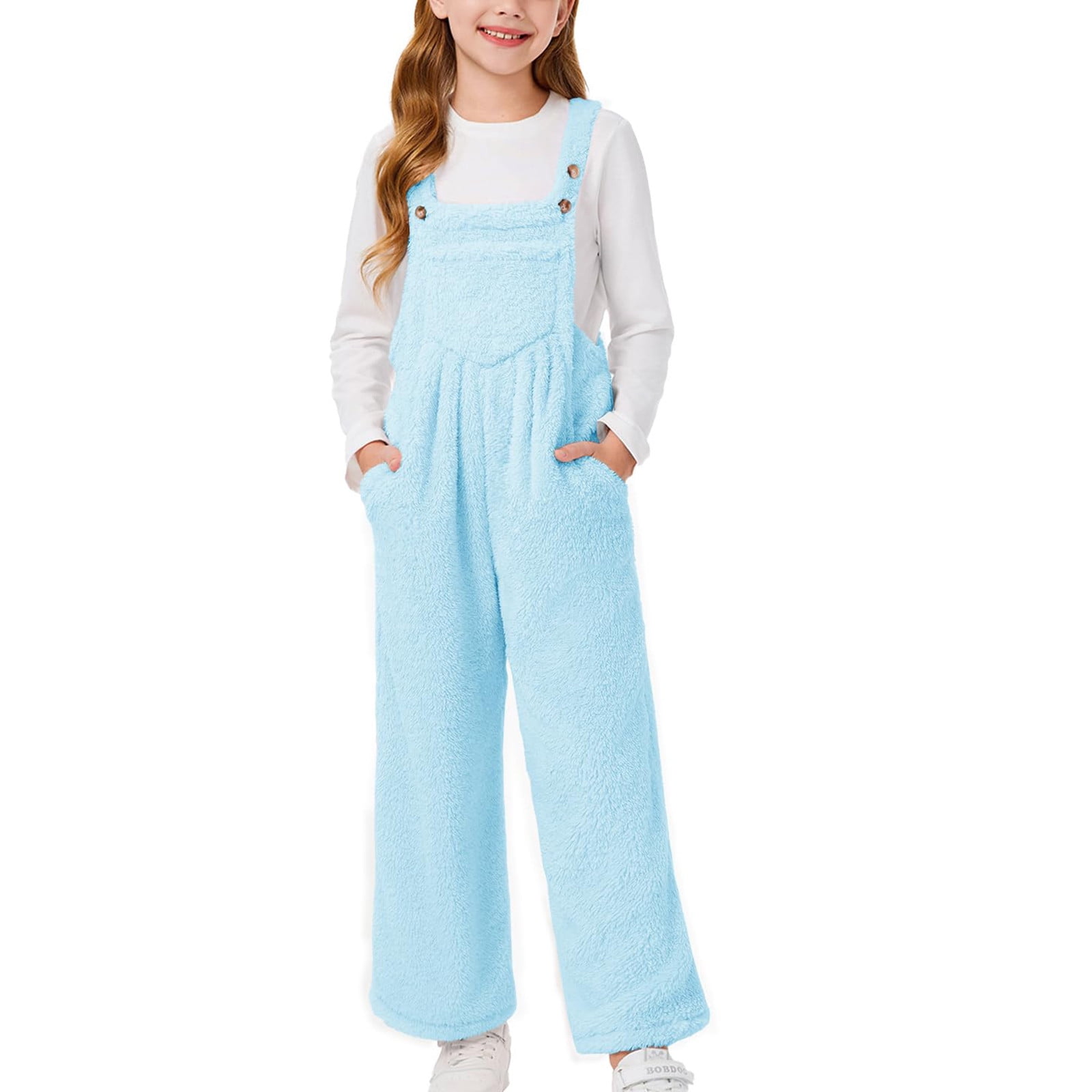 CCRFTGI Sky Blue Jumpsuit Kids Casual Cute Fleece Bib Overalls Warm ...