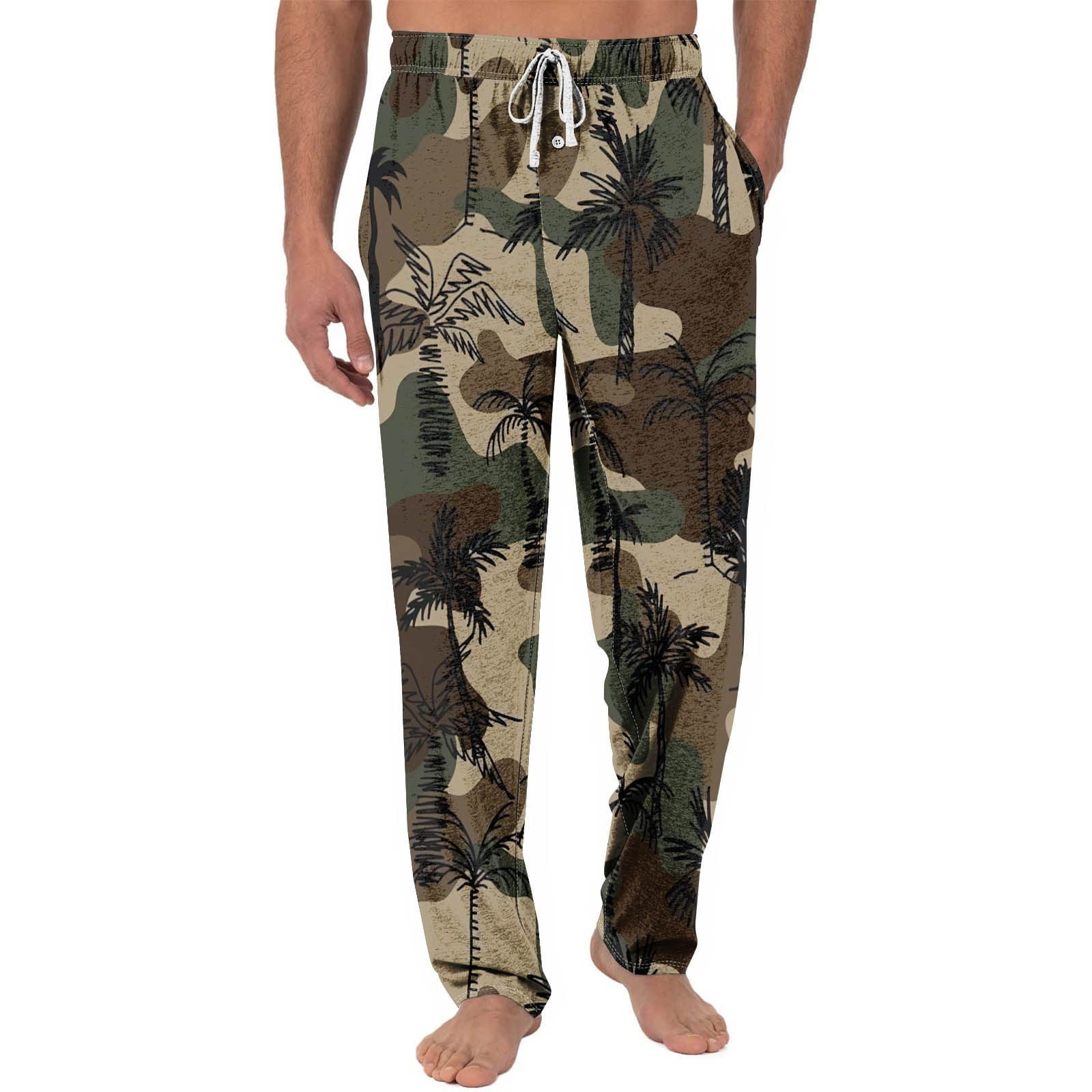 CCRFTGI Soft Pajama Pants for Men Camo Coconut Tree Print Dark Green ...