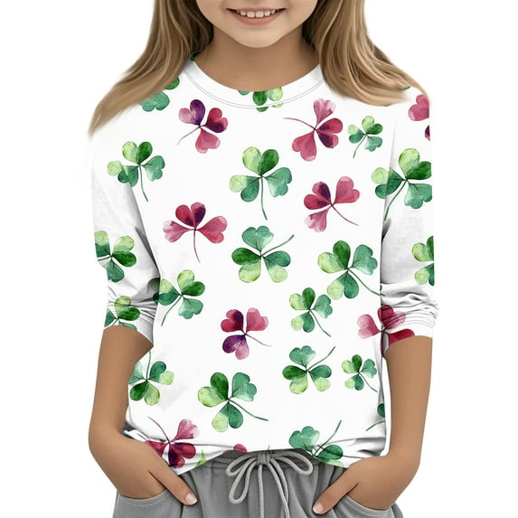CCRFTGI St. Patrick's Day 3/4 Length Sleeve Girls Tops Size 13-14 Cute ...