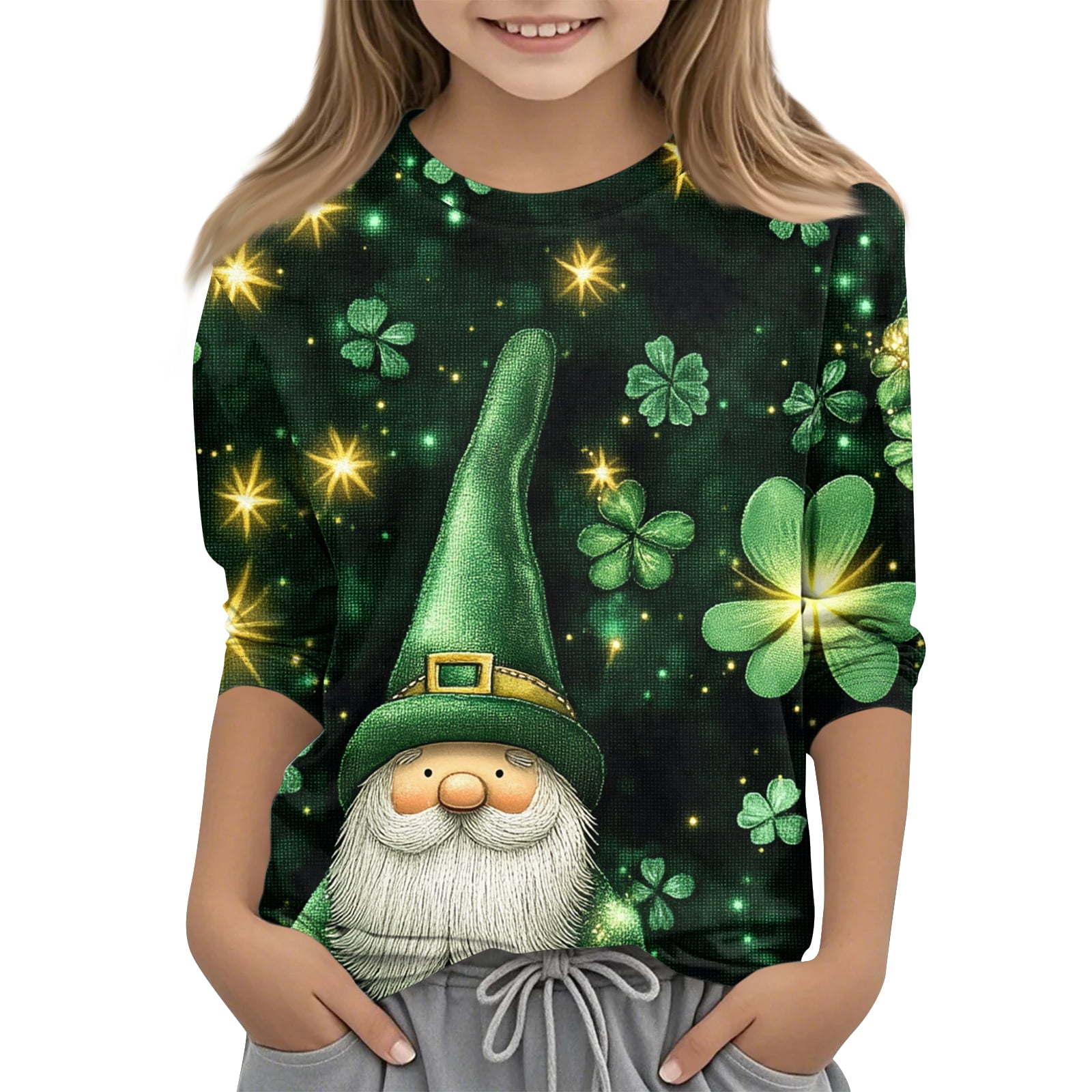 CCRFTGI St. Patrick's Day 3/4 Length Sleeve Girls Tops Size 6 Cute ...