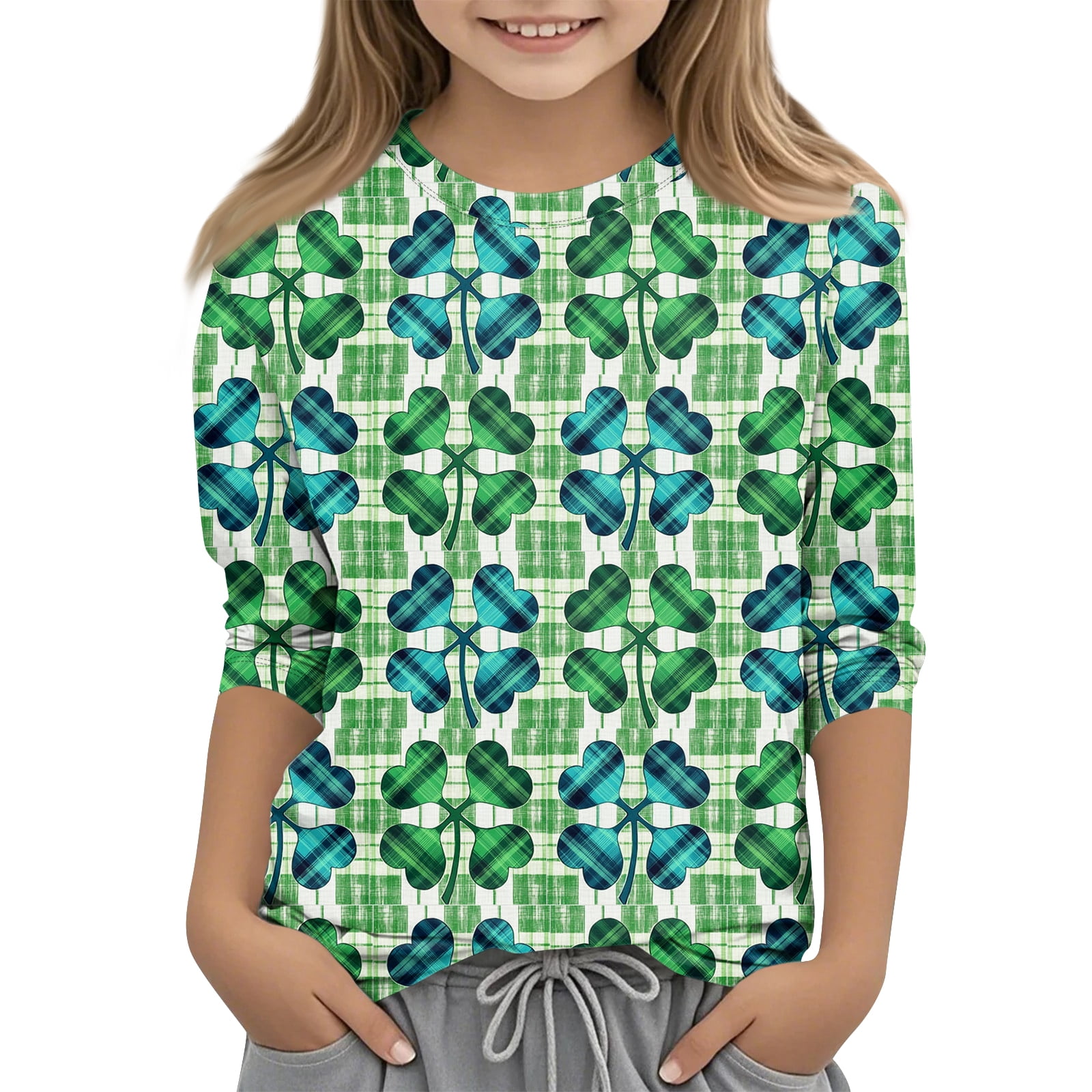 CCRFTGI St. Patrick's Day 3/4 Length Sleeve Shirts for Girls Size 6 ...