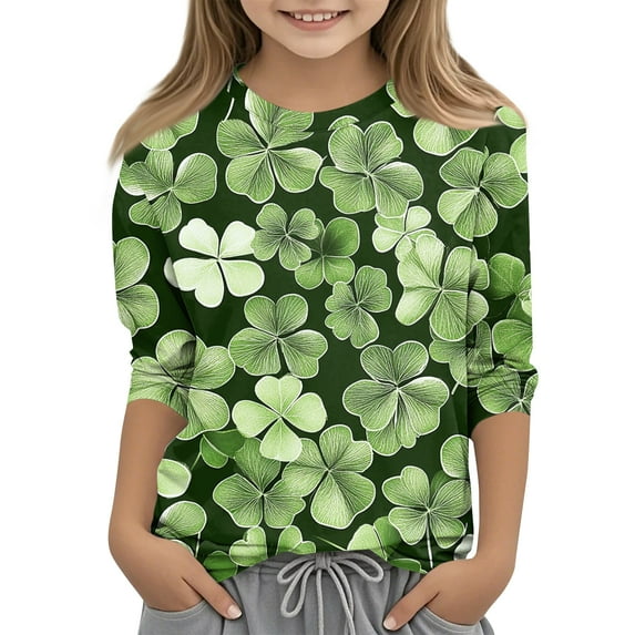 CCRFTGI St. Patrick's Day 3/4 Sleeve Girls Tops Size 13-14 Cute Lucky ...