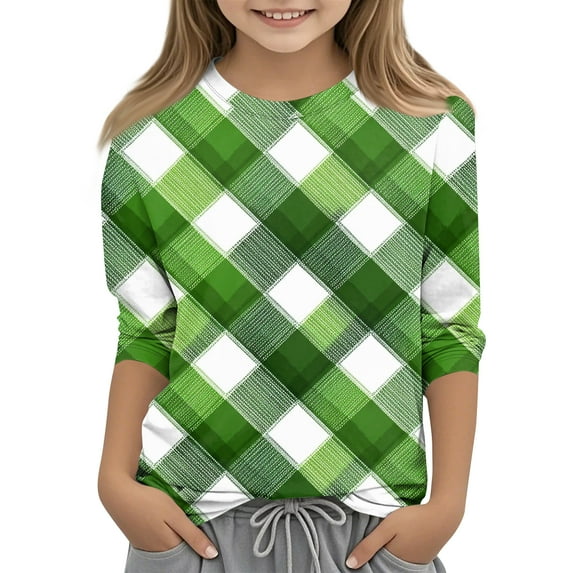 CCRFTGI St. Patrick's Day 3/4 Sleeve Girls Tops Size 6 Funny Lucky ...