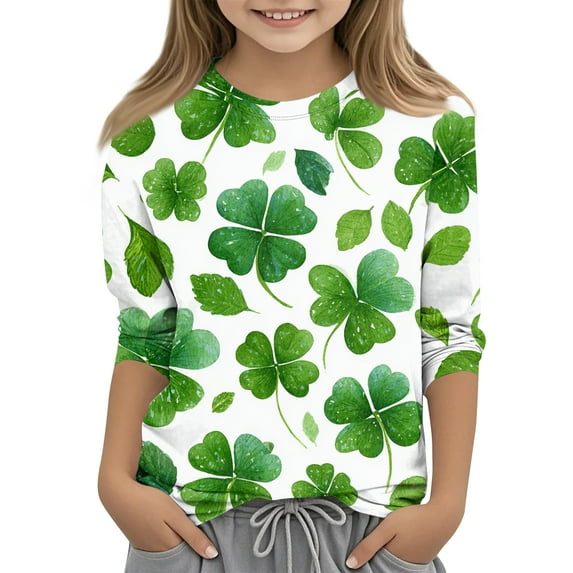 CCRFTGI St. Patrick's Day 3/4 Sleeve Girls Tops Size 6 Funny shamrock ...