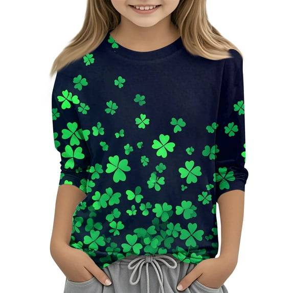 CCRFTGI St. Patrick's Day 3/4 Sleeve Girls Tops Size 7 Funny Irish ...