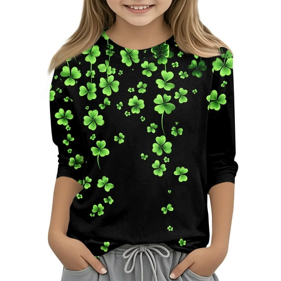 CCRFTGI St. Patrick's Day 3/4 Sleeve Shirts for Girls Size 13-14 Cute ...