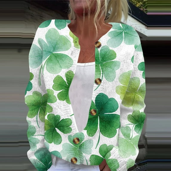 CCRFTGI St. Patrick's Day Fair Isle Cardigan Sweaters for Women Lucky ...