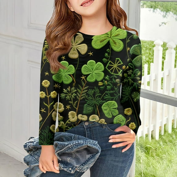 CCRFTGI St. Patrick's Day Girls Long Sleeve Shirts Fall Cute Floral ...