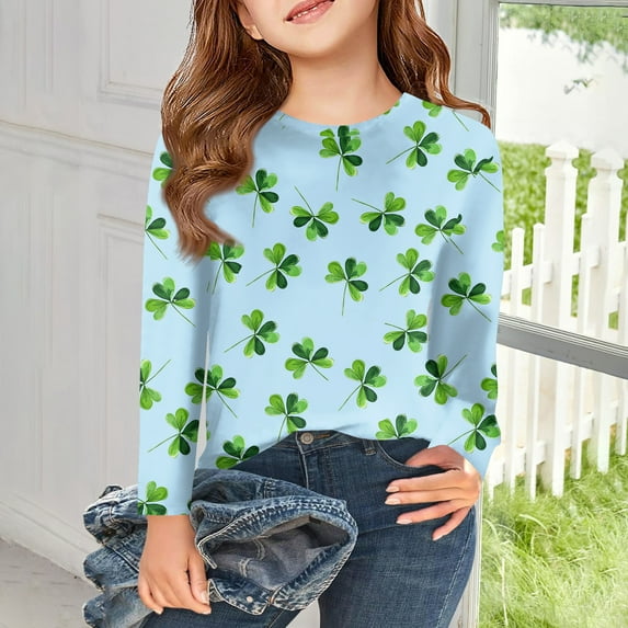 CCRFTGI St Patrick's Day Girls Long Sleeve Shirts Funny Irish Shamrocks ...