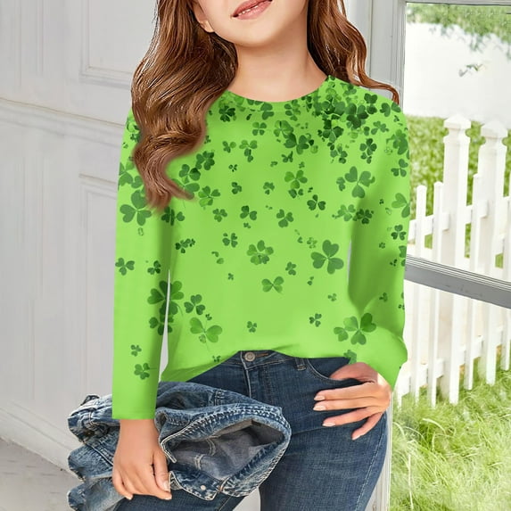 CCRFTGI St. Patrick's Day Girls Long Sleeve Shirts Lucky Shamrock Irish ...