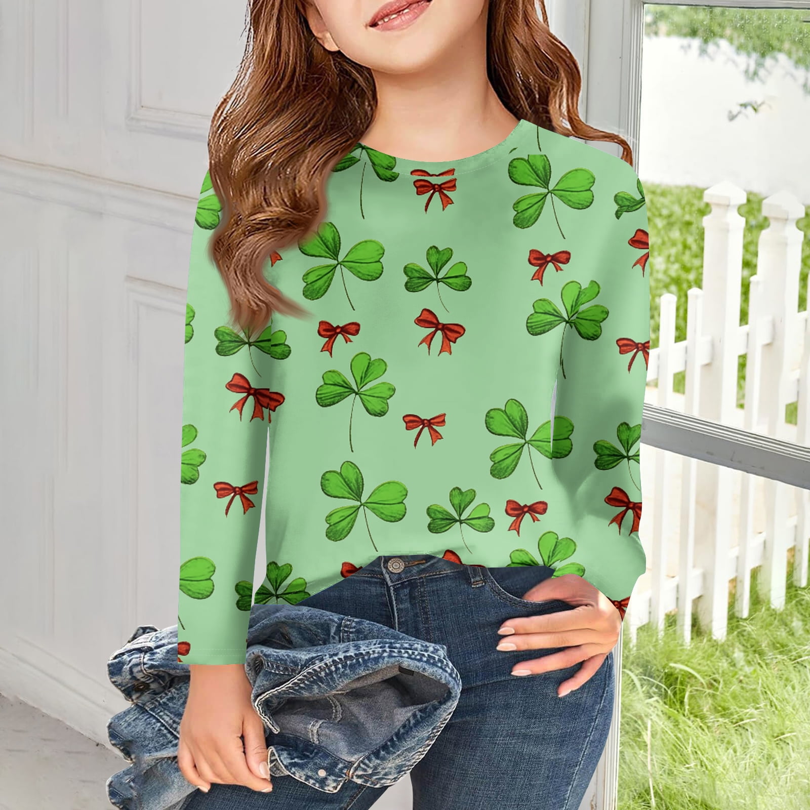 CCRFTGI St. Patrick's Day Girls Long Sleeve Shirts Lucky Shamrock Irish ...