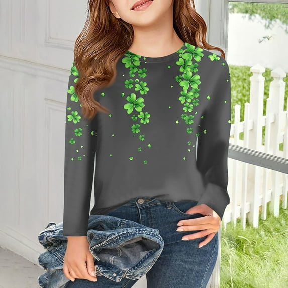 CCRFTGI St. Patrick's Day Girls Long Sleeve Shirts Lucky shamrock ...