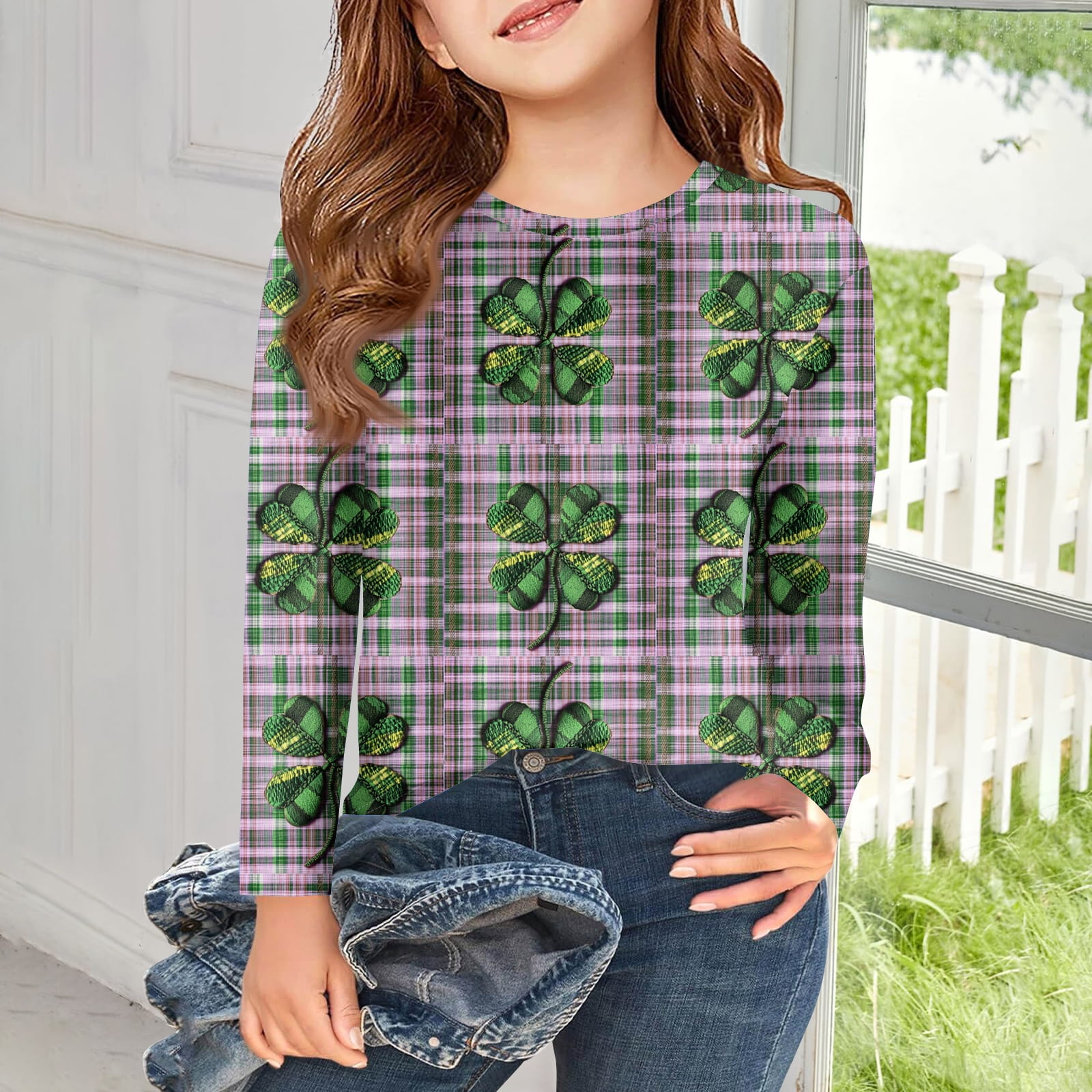 CCRFTGI St. Patrick's Day Girls Long Sleeve Shirts Lucky shamrock ...